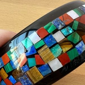 Jewelry | Vintage Wide Plastic Resin Bangle Bracelet Malachite Lapis ...